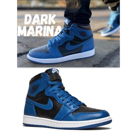 Nike | Shoes | Nike Air Jordan Retro High Og Dk Marina Blueblackwhite ...